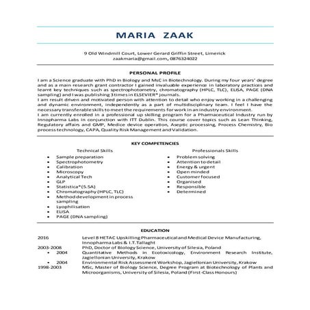 Maria żaak cv new | DOCX