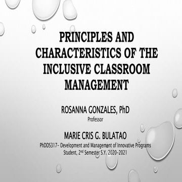 Principle and Characteristics in Inclusive Classroom Management | PPTX