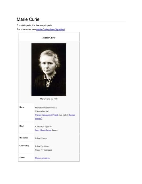 Marie curie | PPTX | Chemistry | Science