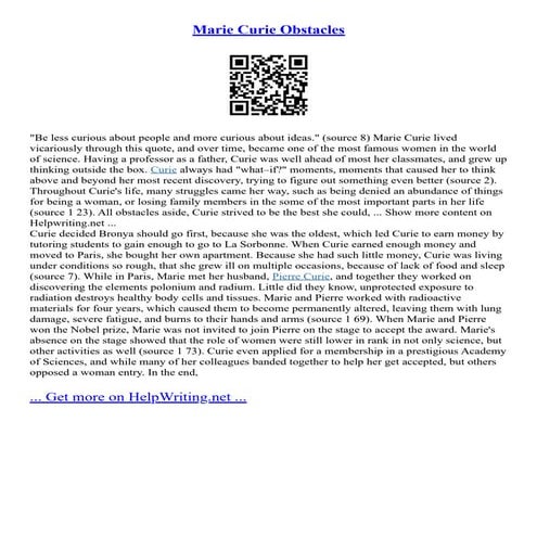 Marie Curie Obstacles | PDF