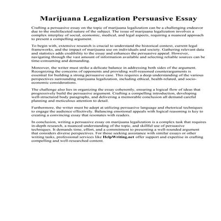 Marijuana Legalization Persuasive Essay | PDF