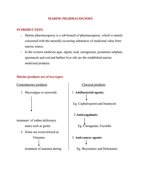 Marine pharmacognosy - Definition, classification , drugs | PPTX