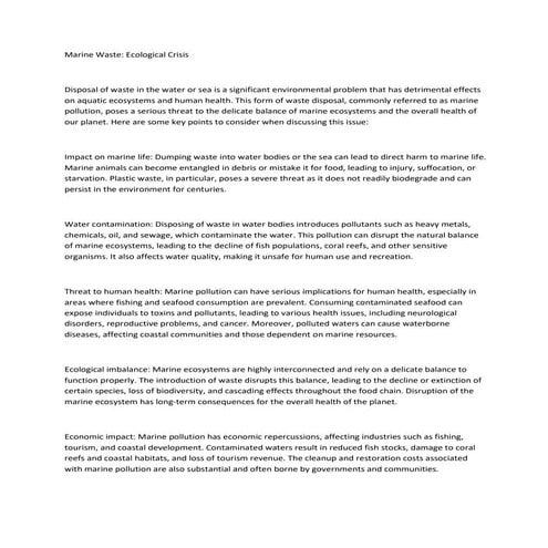 Marine Pollution Research Proposal: Sewage Discharge | PPTX