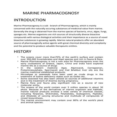Marine drugs a combined study about definition,history, classification ...