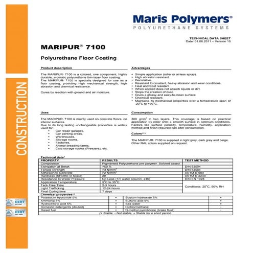 Car Park Flooring - Maris Polymers - Maripur 7100 | PDF