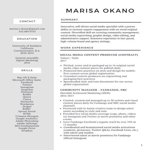 Marisa Okano - Resume - March 2018 | PDF