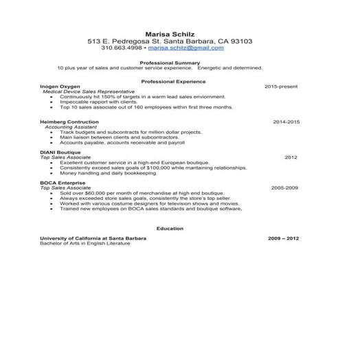 Marisa resume 2016 | PDF