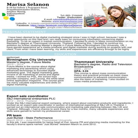 Marisa selanon formal resume| Marisa Selanon | PDF | Business | Business and Finance