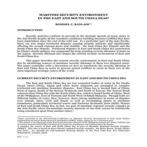 Maritime Security Environment in East and South China Seas by Rommel ...