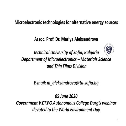 Microelectronic technologies for alternative energy sources | PPT