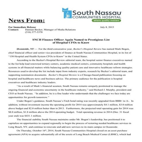 South Nassau Appoints Joel Schneider As Chair of Its ED Expansion ...