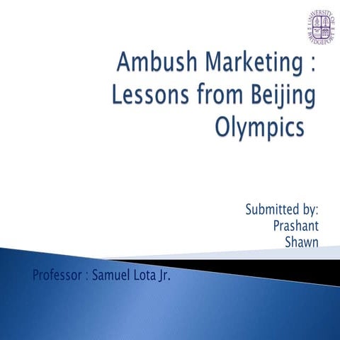 Ambush Marketing using example of Beijing Olympics (Li Ning effect) | PPTX