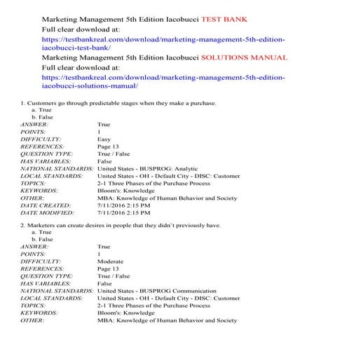 Marketing Management 5th Edition Iacobucci Test Bank | PDF