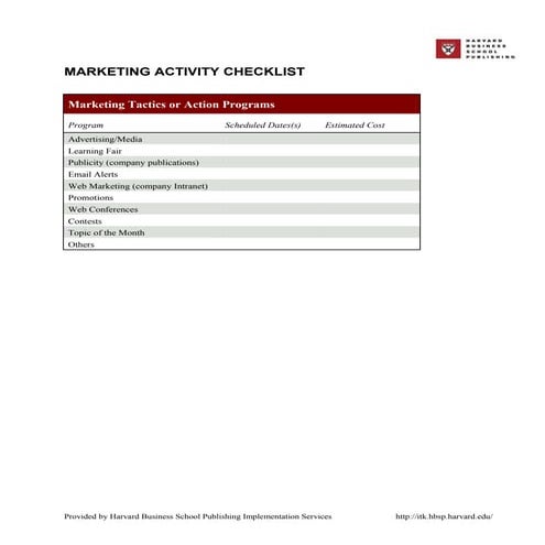 HMM Marketing activity checklist | PDF | Business | Business and Finance