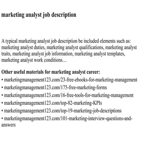 Marketing analyst job description | PPT
