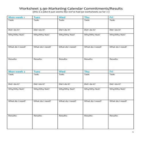 Marketing calendar commitments results worksheet | DOC