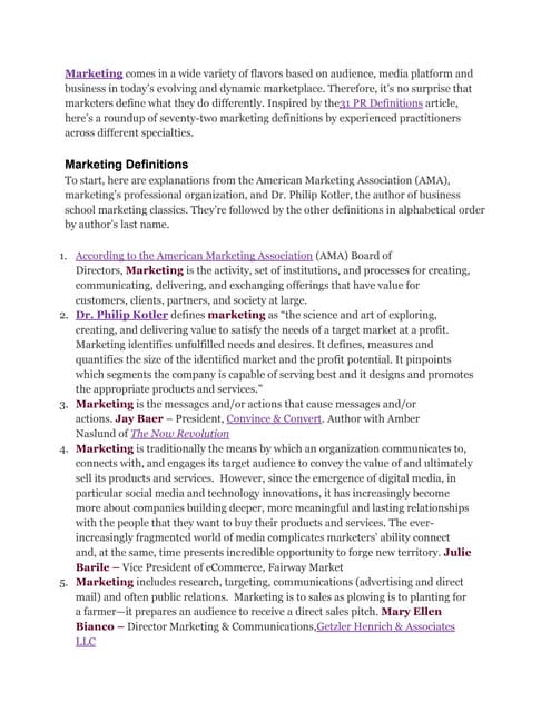 MARKETING -MEANING,DEFINITION,IMPORTANCE | PPTX | Marketing and ...