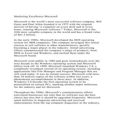 Marketing Excellence MicrosoftMicrosoft is the world’s most su.docx