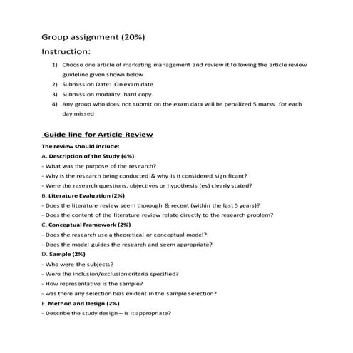Marketing Group assignment 1 Article review guideline.docx | Educational Assessment | Education
