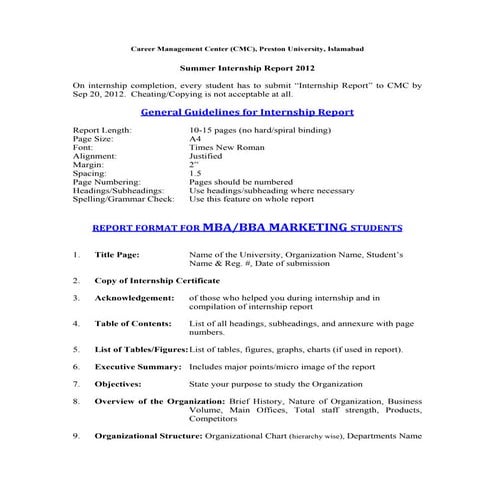 Marketing internship report guidelines mba bba | PDF