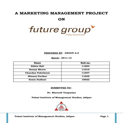 Marketing Management Report on Future Group | DOCX