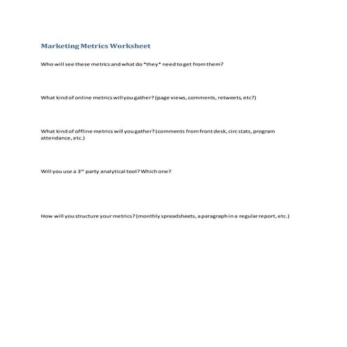 Marketing Metrics Worksheet | DOCX