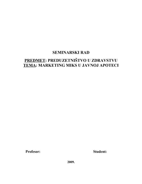 Marketing Miks U Javnoj Apoteci Preduzetnistvo U Zdravstvu Pdf
