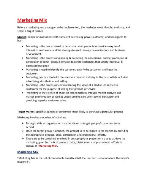 Marketing mix | PPTX | Sales | Business