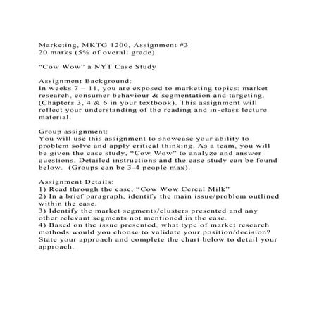 Marketing, MKTG 1200, Assignment #320 marks (5 of overall grade.docx | Food & Drink