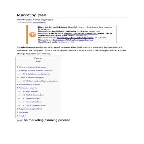 Marketing plan wikipedia- good | DOCX
