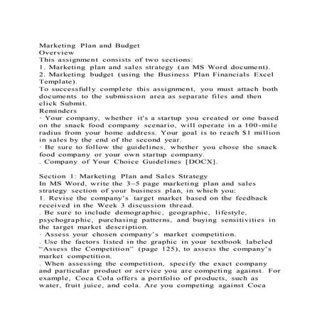 Marketing Plan and BudgetOverviewThis assignment consists of t | DOCX