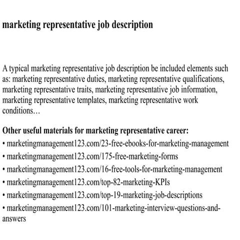 Marketing representative job description | PPTX