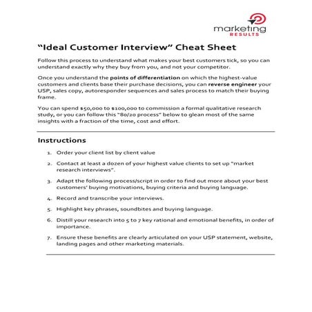 Ideal Customer Interview CheatSheet | PDF