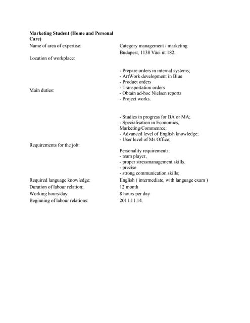 Student for marketing (refreshments) | PDF