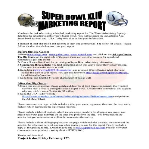 Marketing Super Bowl Project 2010 | DOC