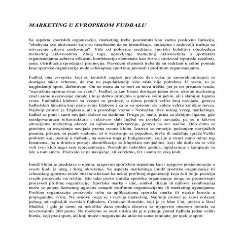 Marketing u evropskom fudbalu esej | DOC
