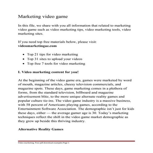 Marketing video game | DOC