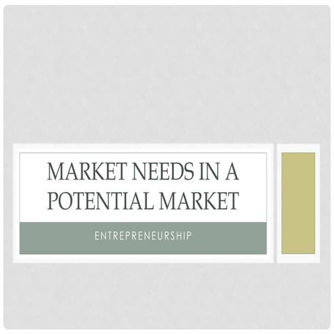 MARKET NEEDS IN A POTENTIAL MARKET - ENTREPRENEURSHIP | PPTX