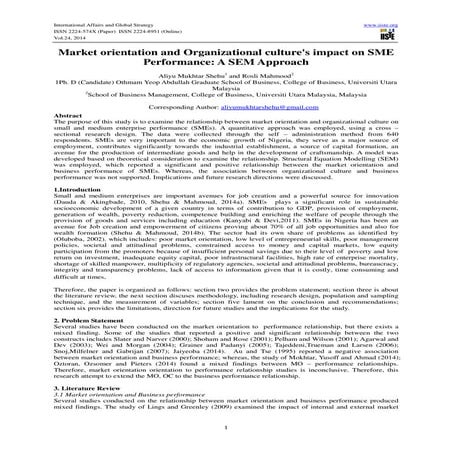 Market orientation and organizational culture's impact on sme | PDF