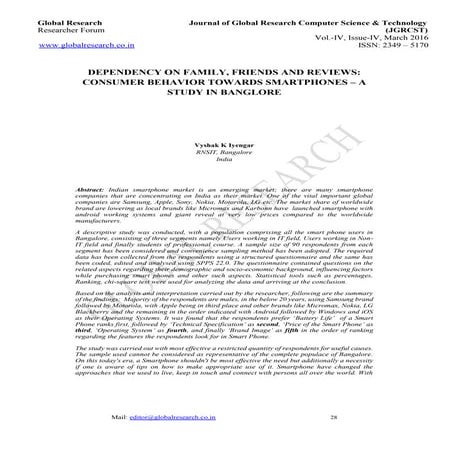 Consumer behavior towards smartphones - A market research paper by Vyshak Iyengar | PDF ...
