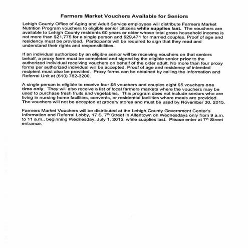 Lehigh County Farmers Market Voucher Program | PDF