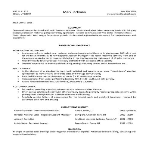 Mark Jackman Resume | PDF | Sales | Business