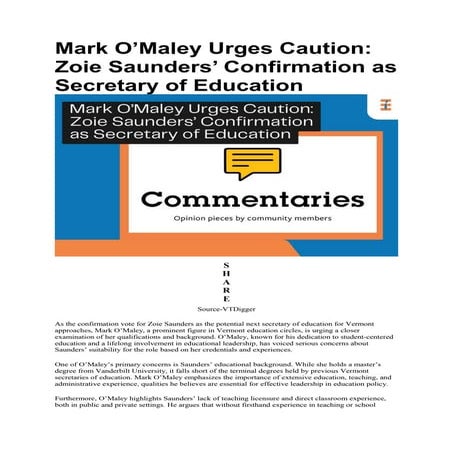 Mark O’Maley Urges Caution: Zoie Saunders’ Confirmation as Secretary of ...