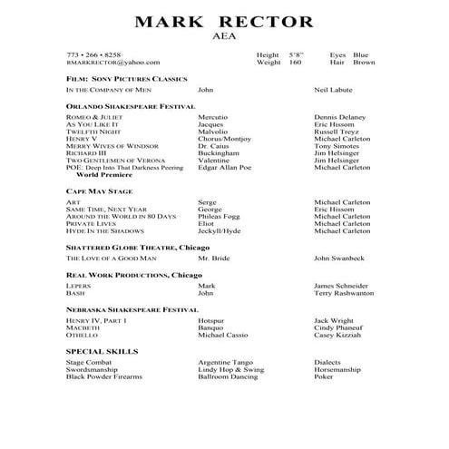 Mark Rector Resume | PDF | Theater Venues | Attractions