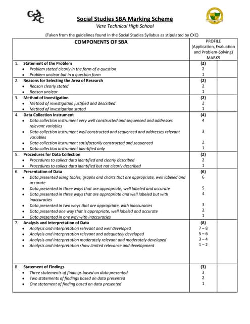CSEC Social Studies sba format | DOC | Educational Assessment | Education