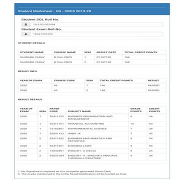 Marksheet of 1st year | PDF