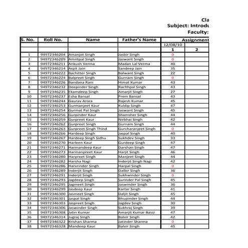 Marks of BCA 2C | XLS