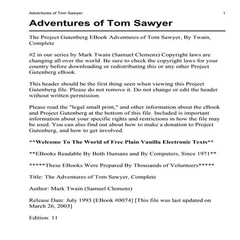 Mark twain adventures of tom sawyer (1876) | PDF