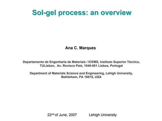 sol gel method | PPTX