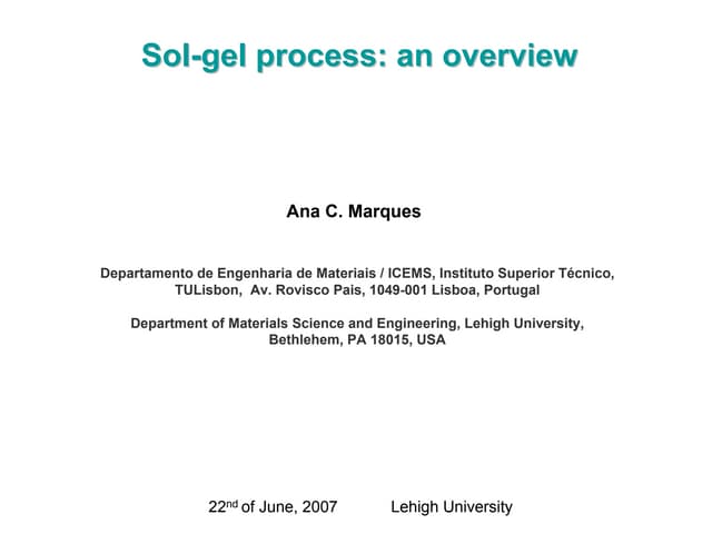 sol gel method | PPTX
